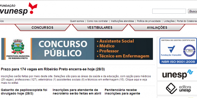 Vunesp Concursos 2013 - Concursos em Aberto da Vunesp